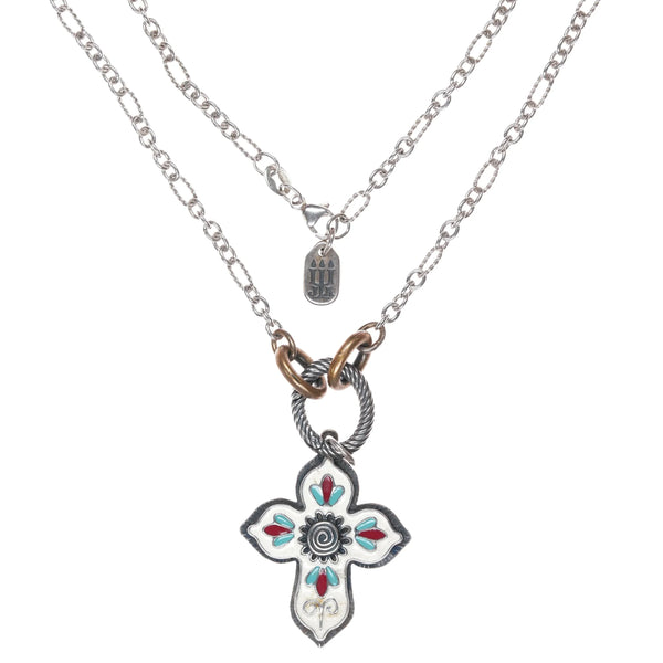 Retired James Avery Enamel Cruz De La Flor Cross pendant 30" necklace ...