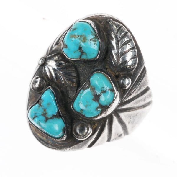 sz10.5 Mary Dayea Navajo large sterling silver turquoise cluster men's ...