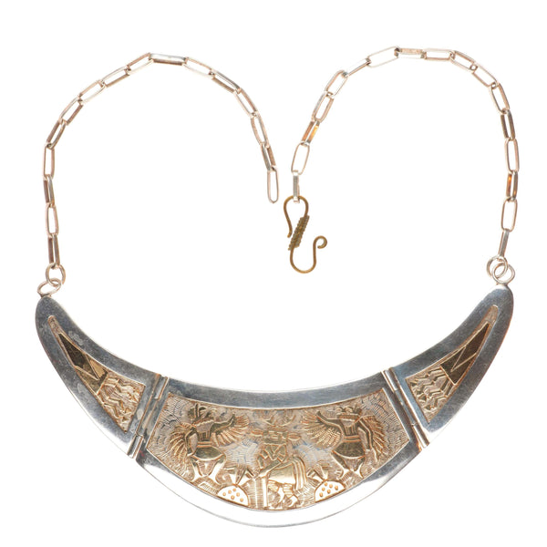 Watson Honanie Hopi 14k gold overlay on sterling silver necklace Eagle ...