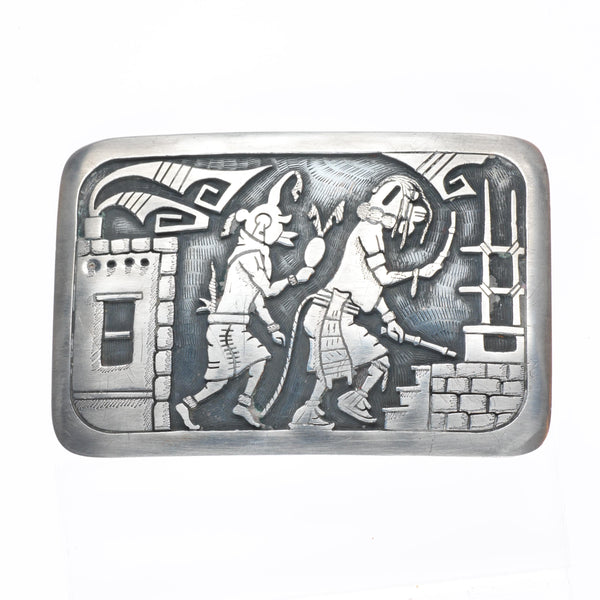 vintage Edison Wadsworth Hopi Overlay dancers belt buckle sterling sil ...