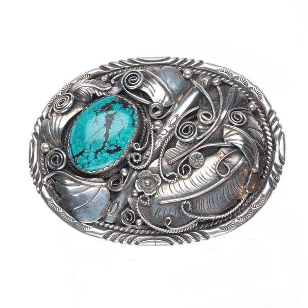 GW Vintage Navajo sterling silver belt buckle with turquoise – Estate ...