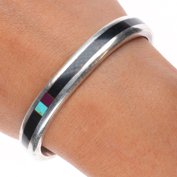 6" Vintage Native American sterling silver high grade inlay cuff brace ...