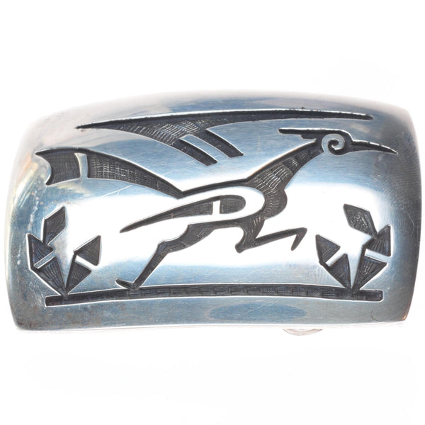 Bernard Dawahoya Hopi overlay roadrunner belt buckle sterling silver ...
